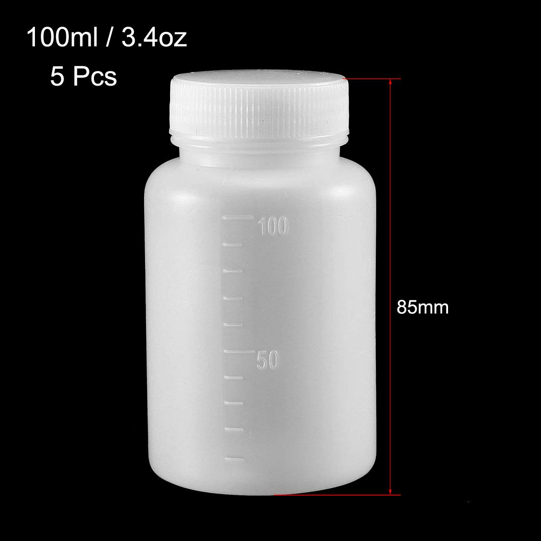 uxcell Plastic Lab Chemical Reagent Bottle 100ml/3.4oz Wide Mouth Sample Sealing Cap Storage Container White 5pcs