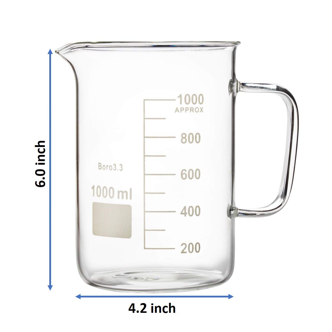 Labnique Glass Beaker with Handle, Beaker Mug with Pouring Spout, Double Graduated, 1000ml (33.8 oz / 4.2 cups)