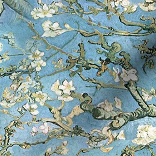 Spoonflower Fabric - Van Branches Almond Tree Blossom Blossoms Flowers Trees Blue Printed on Petal Signature Cotton Fabric by The Yard - Sewing Quilting Apparel Crafts Decor