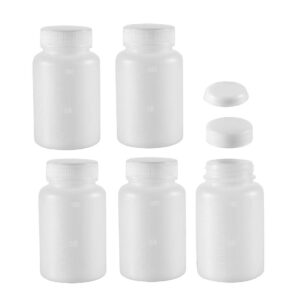 uxcell plastic lab chemical reagent bottle 100ml/3.4oz wide mouth sample sealing cap storage container white 5pcs