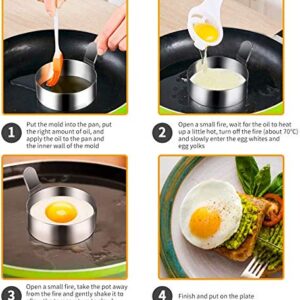 Winkeyes 4pcs 3.5 Inch Stainless Steel Round Pancake Rings Egg Rings, Non Stick Fried Egg Mold, Pancakes Maker Molds, Breakfast Egg Sandwich Cooker Maker (3.5inch)