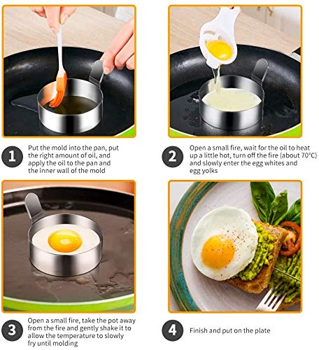 Winkeyes 4pcs 3.5 Inch Stainless Steel Round Pancake Rings Egg Rings, Non Stick Fried Egg Mold, Pancakes Maker Molds, Breakfast Egg Sandwich Cooker Maker (3.5inch)