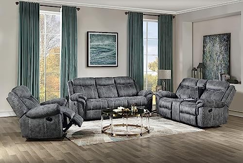 Acme Zubaida Reclining Loveseat with USB Dock and Console in 2-Tone Gray Velvet