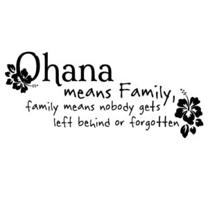 ohana means family, family means nobody gets left behind or forgotten-black vinyl wall decal lettering quotes wall sayings