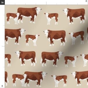 Spoonflower Fabric - Hereford Cattle Calf Farm Cow Cows Animals Sand Country Pet Portrait Printed on Petal Signature Cotton Fabric by The Yard - Sewing Quilting Apparel Crafts Decor