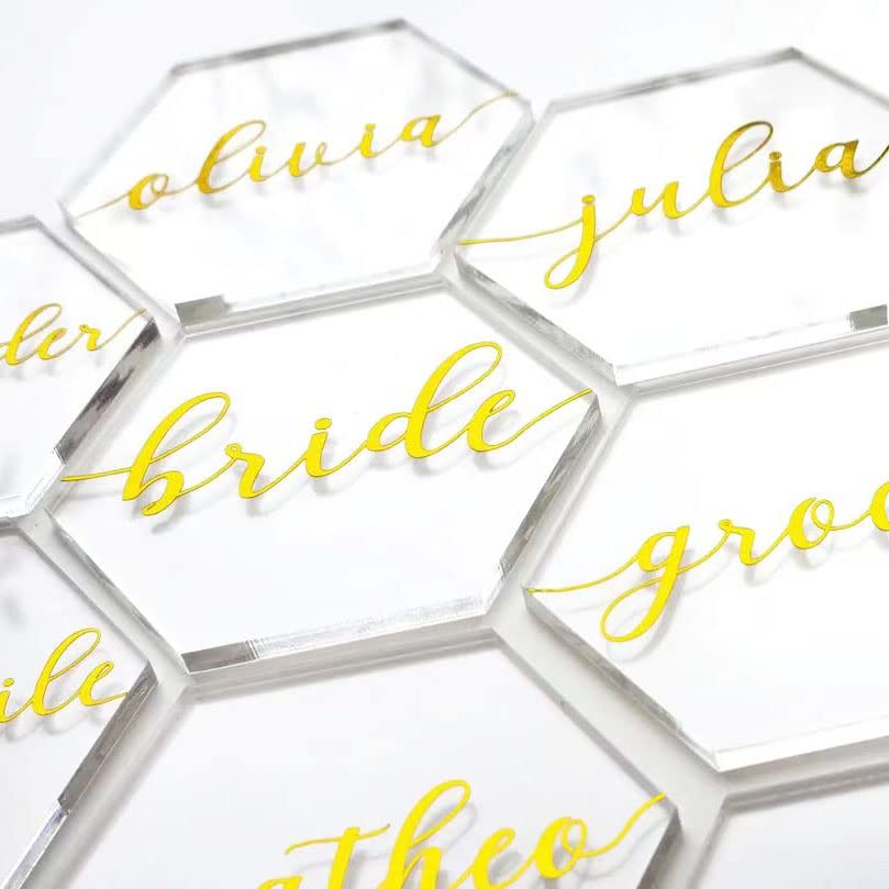 JINMURY 25 PCS Clear Acrylic Place Cards for Wedding- DIY Hexagon Blanks 1/8 Inch (3mm) Thick for Name Place Cards Seating Cards Acrylic Name Plates Escort Cards for Wedding Party Reception