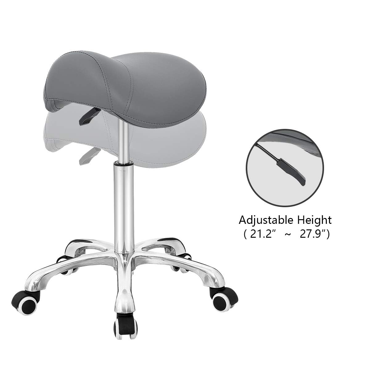 Antlu Saddle Stool Rolling Chair for Office Massage Salon Kitchen Spa Drafting,Adjustable Hydraulic with Wheels (Grey)