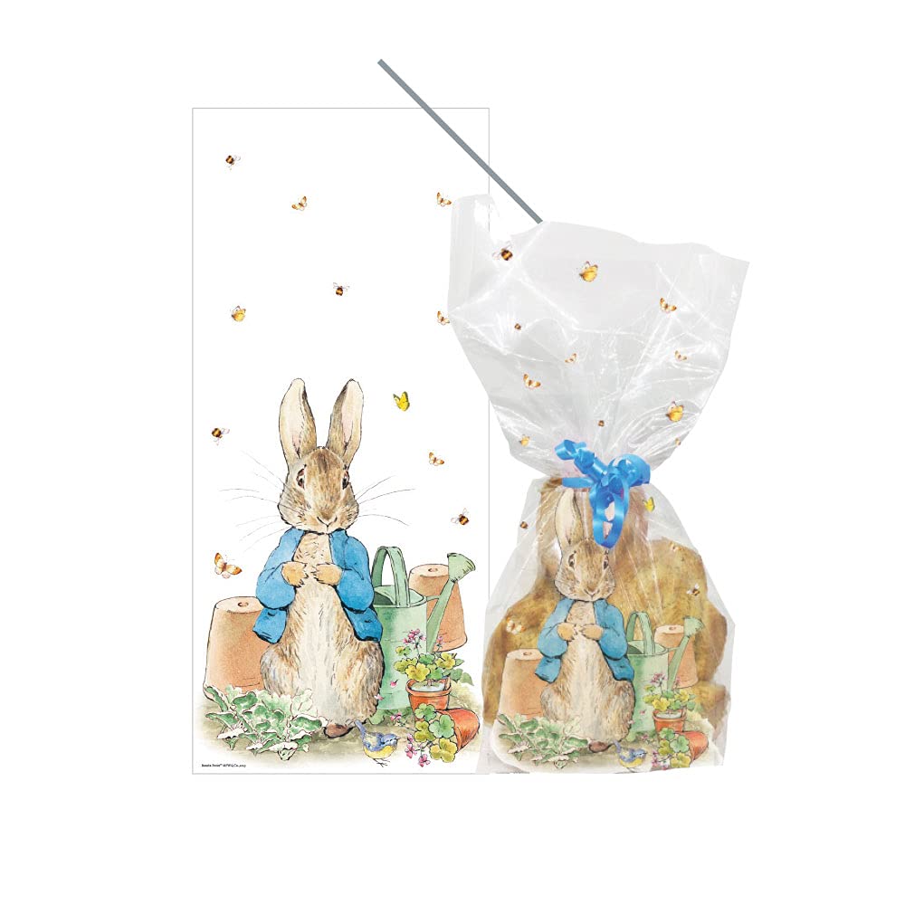 Anniversary House Official Beatrix Potter™ Peter Rabbit™ Treat Bags, BOPP Cellophane Bags, 12.5 x 28.5cm, Pack of 20, Including Twist Ties, Party Bags for Baby Showers, 1st Birthdays, M569