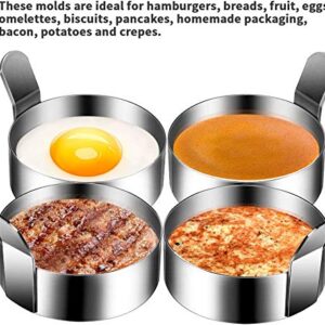 Winkeyes 4pcs 3.5 Inch Stainless Steel Round Pancake Rings Egg Rings, Non Stick Fried Egg Mold, Pancakes Maker Molds, Breakfast Egg Sandwich Cooker Maker (3.5inch)