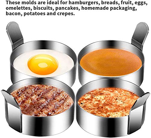 Winkeyes 4pcs 3.5 Inch Stainless Steel Round Pancake Rings Egg Rings, Non Stick Fried Egg Mold, Pancakes Maker Molds, Breakfast Egg Sandwich Cooker Maker (3.5inch)