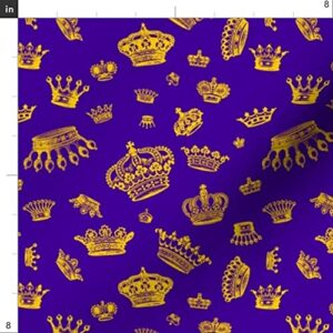 Spoonflower Fabric - Royal Crowns Golden Yellow Purple Gold Mardi Gras Royalty King Printed on Petal Signature Cotton Fabric by The Yard - Sewing Quilting Apparel Crafts Decor