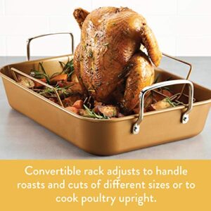 Ayesha Curry Nonstick Roaster / Roasting Pan with Rack - 11 Inch x 15 Inch, Brown