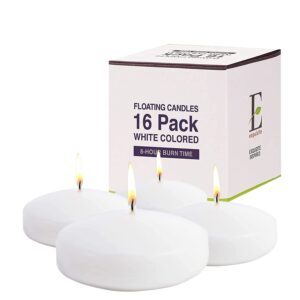 floating candles for centerpieces - pack of 16 white unscented long burning (8 hrs) - white floating candles 3 inch diameter for weddings, christmas holiday dinners, round candles, home décor