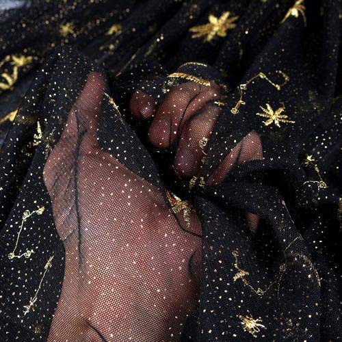 2 Colors Ivory and Black Tulle 3D Embroidery Mesh Lace Fabric Gold Star Gauze Fabric Wedding Fabric 51 Inches Width Sale by Yard (Black)