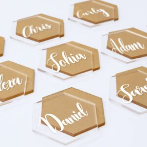 jinmury 25 pcs clear acrylic place cards for wedding- diy hexagon blanks 1/8 inch (3mm) thick for name place cards seating cards acrylic name plates escort cards for wedding party reception