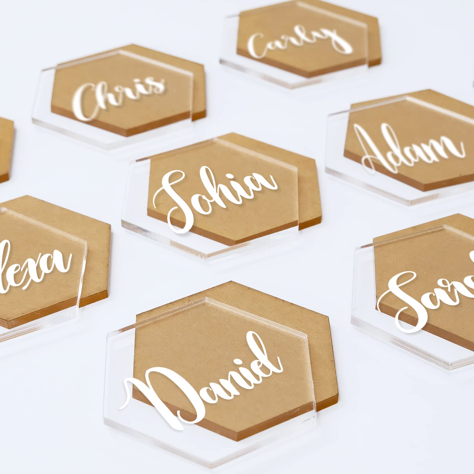 JINMURY 25 PCS Clear Acrylic Place Cards for Wedding- DIY Hexagon Blanks 1/8 Inch (3mm) Thick for Name Place Cards Seating Cards Acrylic Name Plates Escort Cards for Wedding Party Reception