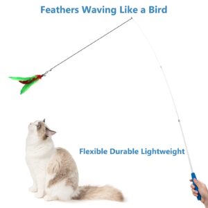 Cat Toys Feathers Wand, Interactive Cat Toy Kitten Toys 2 Retractable Cat Wand Toy and 7 Feather Teaser Refills with bells, Telescopic Cat Fishing Pole Toy for Indoor Bored Cats Gifts Exercise Pack