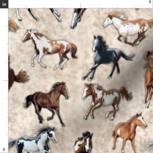 Spoonflower Fabric - Paint Horses Tan Brown Animals Horse Printed on Petal Signature Cotton Fabric by The Yard - Sewing Quilting Apparel Crafts Decor