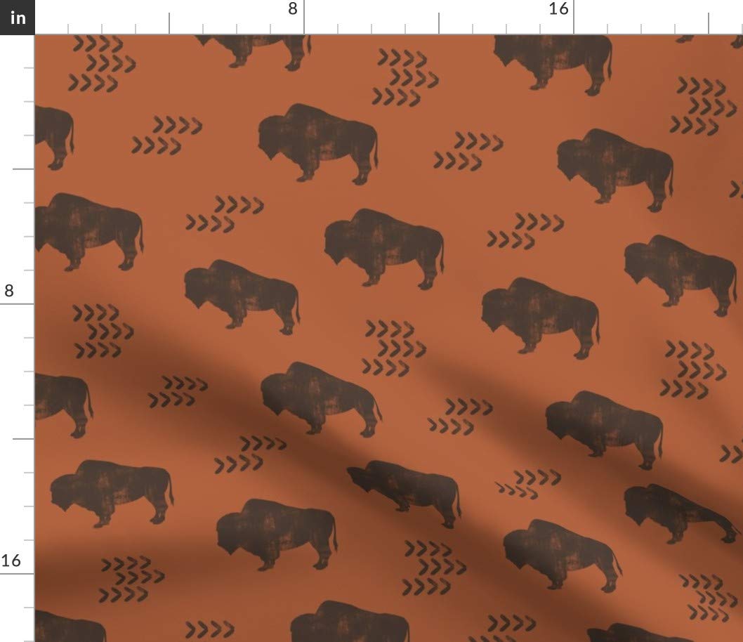 Spoonflower Fabric - Distressed Buffalo Brown Rust Bison Southwestern Trendy Boy Boho Printed on Petal Signature Cotton Fabric by The Yard - Sewing Quilting Apparel Crafts Decor