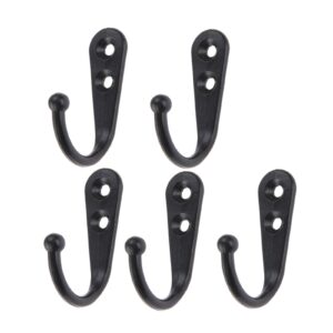 Yetaha Black Wall Mounted Coat Hooks with 10 Screws, Single Prong Robe Hook 2 Holes Heavy Duty Metal Wall Hooks for Hanging Towel Key Scarf Bag Cap Coffee Cup Mugs, Pack of 5