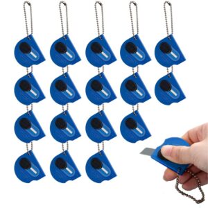 18 pack mini portable utility office keychain with auto retractable blade pocket knives letter opener small box cutter(blue)