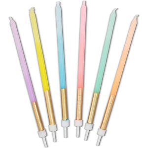 BLUE PANDA - Pastel Ombre Long Thin Birthday Cake Candles in Holders (5 in., 24 Pack)