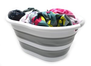 sammart 36l (9.5 gallon) collapsible plastic laundry basket - oval tub/basket - foldable storage container/organizer - portable washing tub - space saving laundry hamper