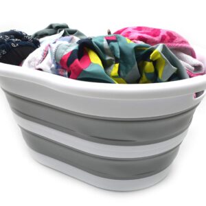 SAMMART 36L (9.5 gallon) Collapsible Plastic Laundry Basket - Oval Tub/Basket - Foldable Storage Container/Organizer - Portable Washing Tub - Space Saving Laundry Hamper