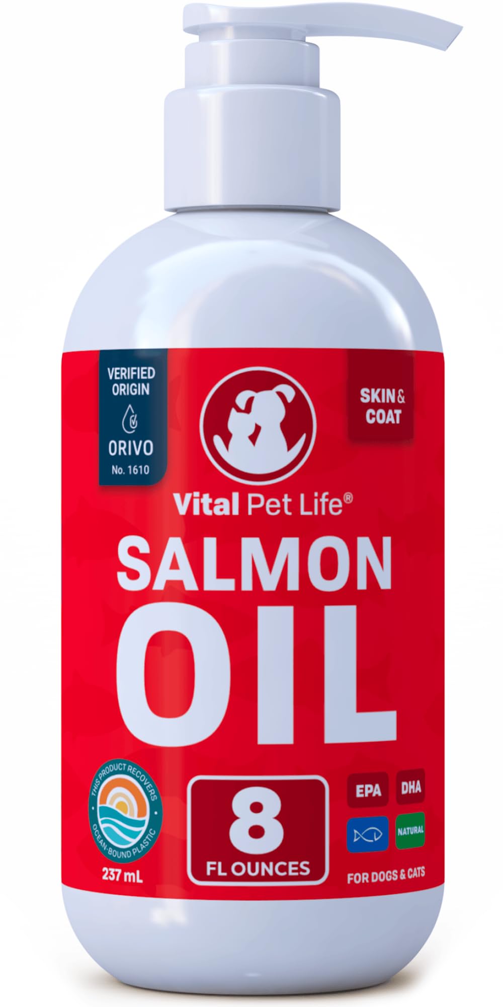 Salmon Oil for Dogs & Cats - Healthy Skin & Coat, Fish Oil, Omega 3 EPA DHA, Liquid Food Supplement for Pets, All Natural, Supports Joint & Bone Health, Natural Allergy & Inflammation Defense, 8 oz