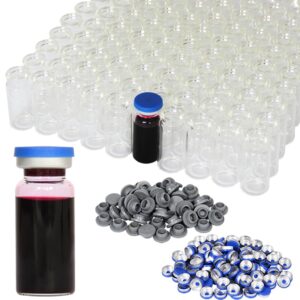 10ml clear glass vials-2-1/2 dram clear glass headspace vials with plastic-aluminum flip caps and rubber injection stoppers, 100 pack, 20mm flat bottom lab vial