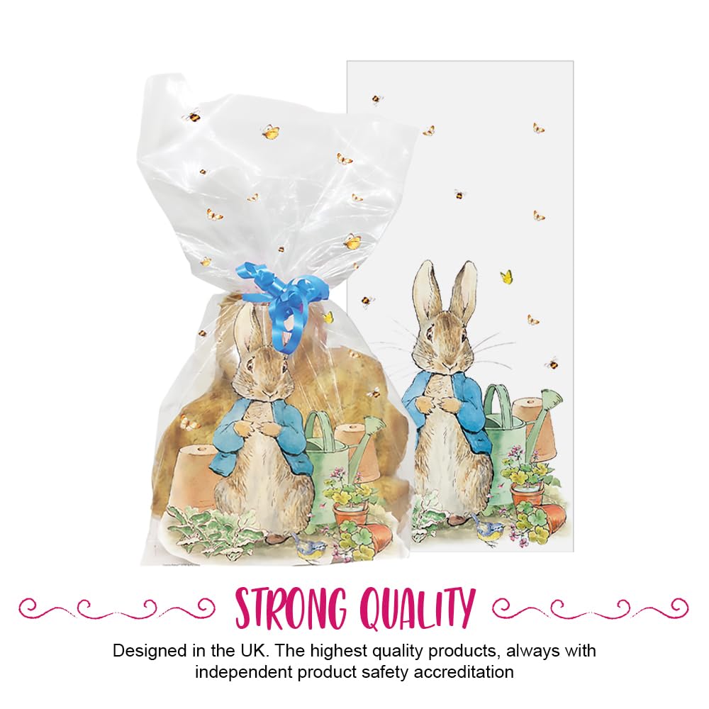 Anniversary House Official Beatrix Potter™ Peter Rabbit™ Treat Bags, BOPP Cellophane Bags, 12.5 x 28.5cm, Pack of 20, Including Twist Ties, Party Bags for Baby Showers, 1st Birthdays, M569