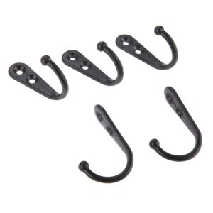 Yetaha Black Wall Mounted Coat Hooks with 10 Screws, Single Prong Robe Hook 2 Holes Heavy Duty Metal Wall Hooks for Hanging Towel Key Scarf Bag Cap Coffee Cup Mugs, Pack of 5