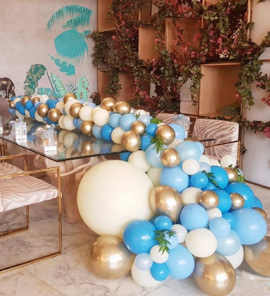 Blue Gold Balloon Garland Kit, Including Chrome Gold, Ivory, Light Blue & White Gold Light Blue Confetti Balloons Decorations Backdrop Ideal for Boys Birthday Baby Bridal Shower Party Decorations