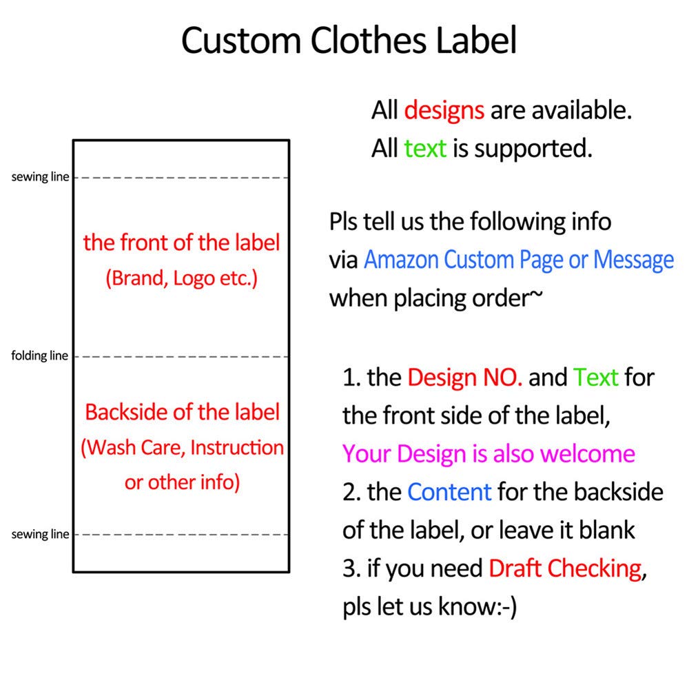 100PCS Custom Hanging Tag Wash Care Instruction Sew in Garment DIY Clothes Fabric Label 1.2×1.5" / 30×40mm