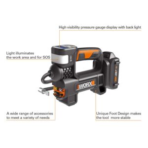 Worx WX092L 20V 2.0Ah 2 in 1 Cordless Inflator Battery and Charger Included, max. 10 Bar, Digital pressure display