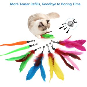 Cat Toys Feathers Wand, Interactive Cat Toy Kitten Toys 2 Retractable Cat Wand Toy and 7 Feather Teaser Refills with bells, Telescopic Cat Fishing Pole Toy for Indoor Bored Cats Gifts Exercise Pack