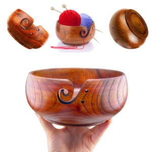 Wooden Yarn Bowl with Holes,Rosewood Handmade Knitting Yarn Bowl Storage,Perfect Yarn Bowl for Crocheting and Knitting Mother's Day and Christmas Gift,6.3''×3''