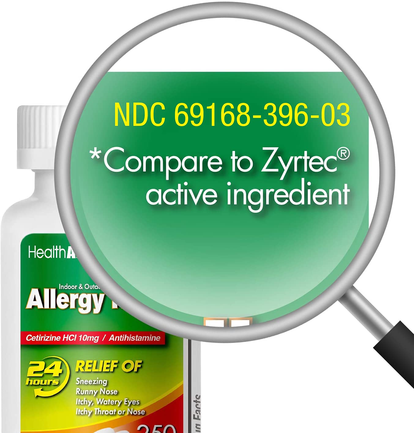 HealthA2Z® Allergy Relief | Cetirizine 10mg | All Day Allergy Relief | Indoor & Outdoor | Relief from Itchy Throat, Sneezing, Runny Noses (250 Count (Pack of 1))