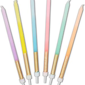 BLUE PANDA - Pastel Ombre Long Thin Birthday Cake Candles in Holders (5 in., 24 Pack)