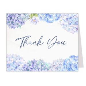 wildflower hydrangea thank you cards notes bridal shower baby sprinkle birthday party office event celebration thanks watercolor hand painted indigo blue letter writing floral flowers (24 count)