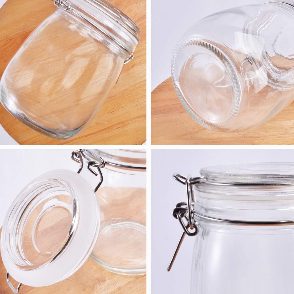 25 oz 6 Pack Clear Glass Jars With Airtight Lids and Leak Proof Rubber Gasket, 750ml Wide Mouth Storage Containers Preserving Jars, Mason Jars With Hinged Lids For Kitchen Storage Canisters