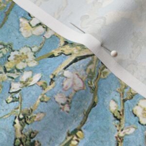 Spoonflower Fabric - Van Branches Almond Tree Blossom Blossoms Flowers Trees Blue Printed on Petal Signature Cotton Fabric by The Yard - Sewing Quilting Apparel Crafts Decor