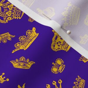 Spoonflower Fabric - Royal Crowns Golden Yellow Purple Gold Mardi Gras Royalty King Printed on Petal Signature Cotton Fabric by The Yard - Sewing Quilting Apparel Crafts Decor