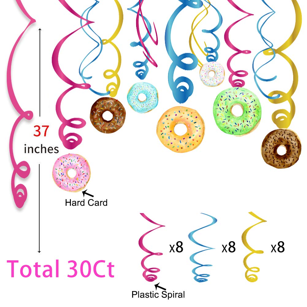 30Ct Donuts Party Supplies Hanging Swirl Decorations for Girls,Boys,Kids, Home,Classroom,Baby Shower,Birthday