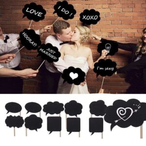 Photo Booth Props Kit,Writable Black Paper Card Board Photographing Props for Wedding Birthday Prom Party Favor(10pcs with Different Shapes)