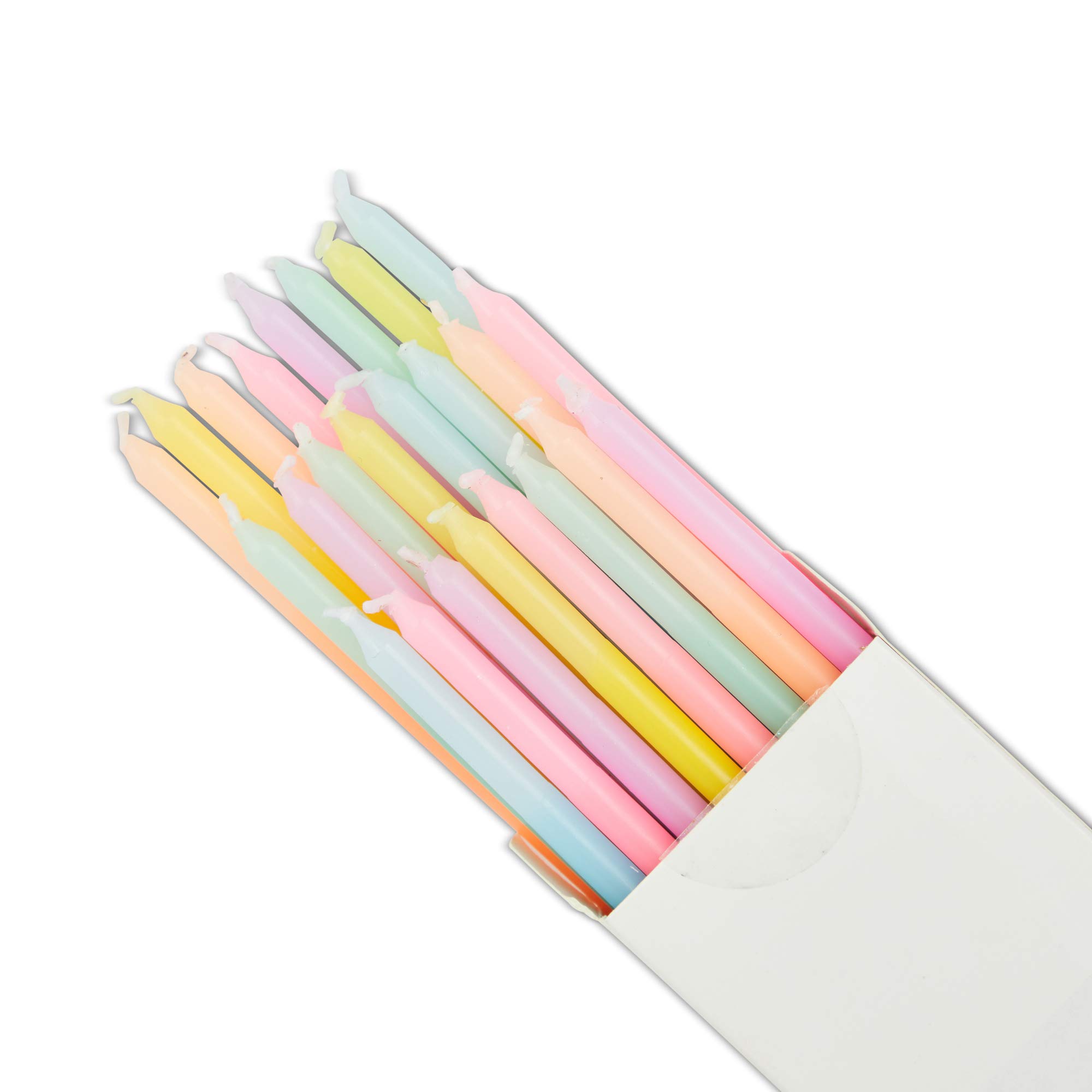 BLUE PANDA - Pastel Ombre Long Thin Birthday Cake Candles in Holders (5 in., 24 Pack)