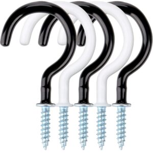 h&s heavy duty cup hooks for kitchen utensils display - 18pcs mug holders with 2.9 inches screw for hanging plants - plastic coated black & white ceiling hooks