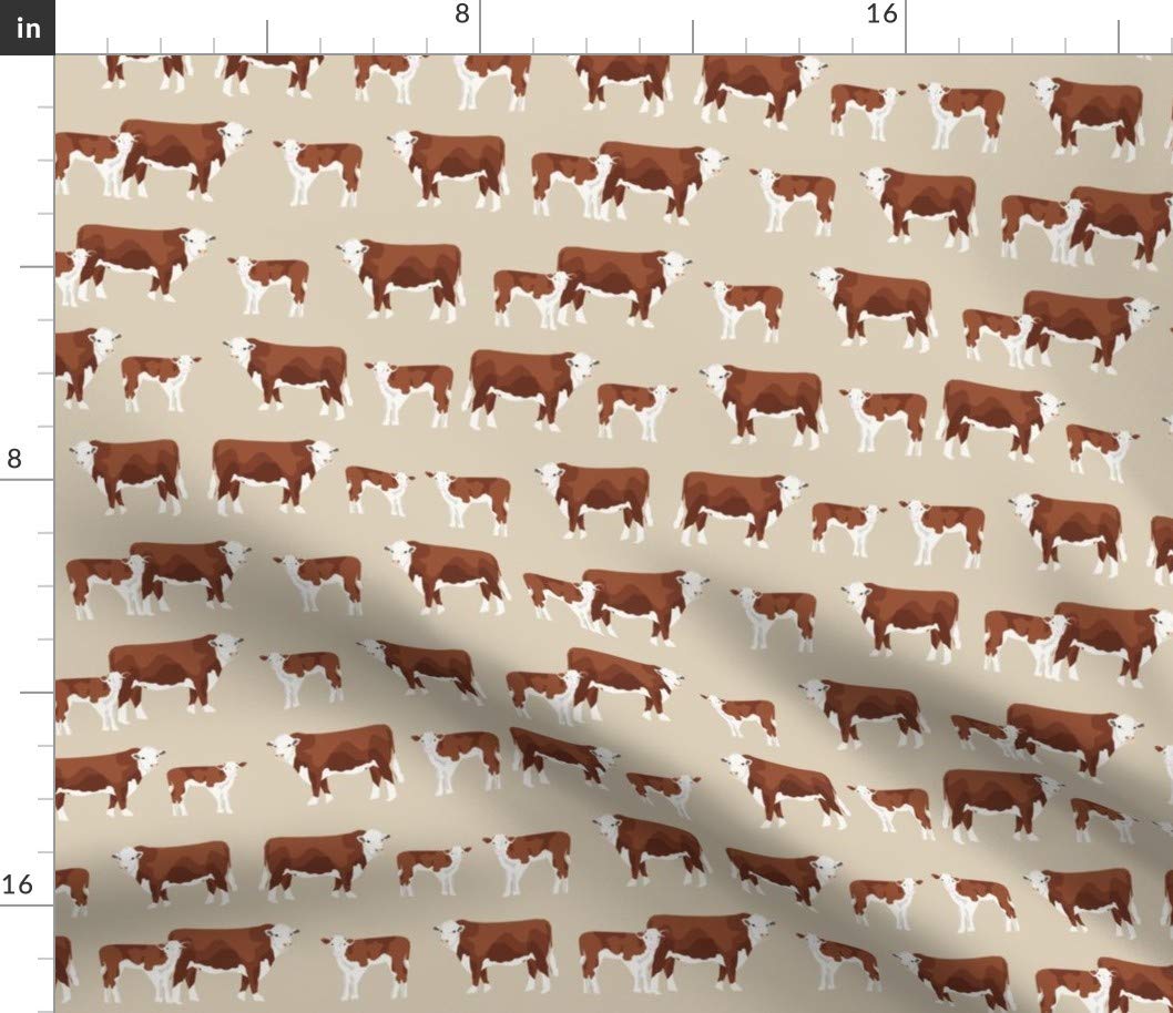 Spoonflower Fabric - Hereford Cattle Calf Farm Cow Cows Animals Sand Country Pet Portrait Printed on Petal Signature Cotton Fabric by The Yard - Sewing Quilting Apparel Crafts Decor