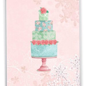 NobleWorks - 1 Beautiful Wedding Congratulations Notecard w/Envelope (Big 8.5 x 11 Inch) - Floral Layered, Newlywed Marriage Gift from All of Us for Bride, Groom - Watercolor Cake J2984FWDG-US