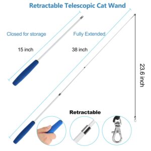 Cat Toys Feathers Wand, Interactive Cat Toy Kitten Toys 2 Retractable Cat Wand Toy and 7 Feather Teaser Refills with bells, Telescopic Cat Fishing Pole Toy for Indoor Bored Cats Gifts Exercise Pack